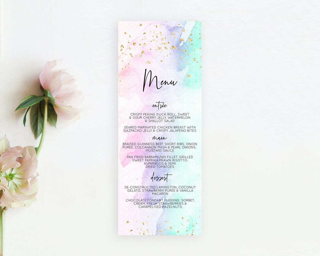 Pastel Menu Pastel Rainbow Menu Template Colorful Pastel Table - Etsy