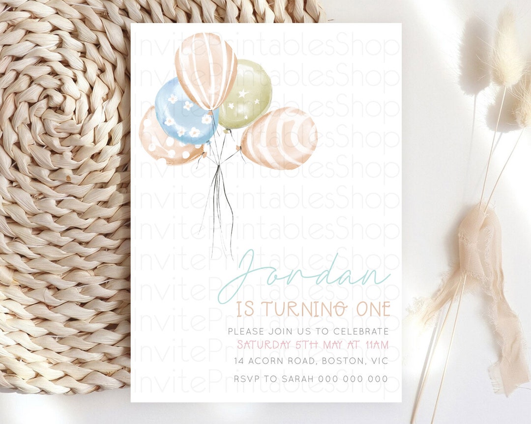 Balloon Birthday Invitation Pastel Birthday Invitation Pastel Balloon ...