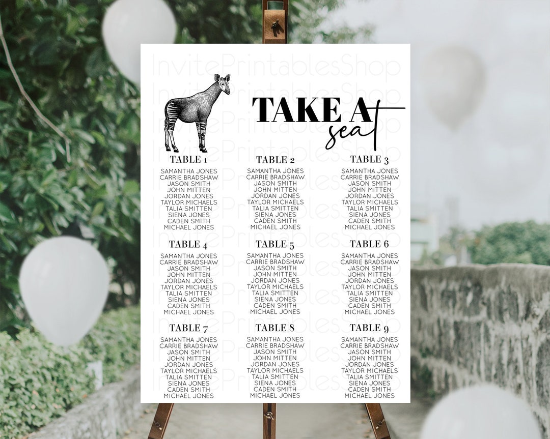Okapi Seating Chart Okapi Seating Sign Okapi Take A Seating Chart Okapi ...