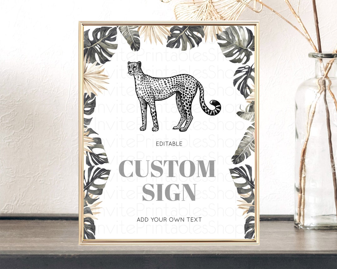Cheetah Sign Cheetah Party Sign Template Safari Adventure Table Sign ...