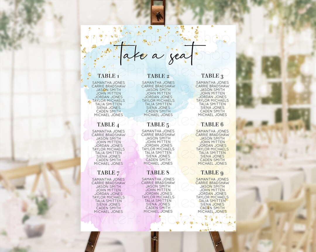 Rainbow Seating Chart Pastel Seating Chart Colorful Pastel Watercolor ...