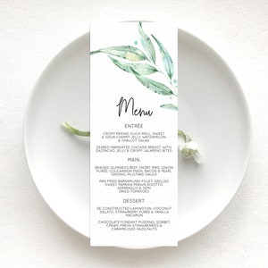 Leafy Menu Green Leaf Menu Template Eucalyptus Fern Leaves - Etsy