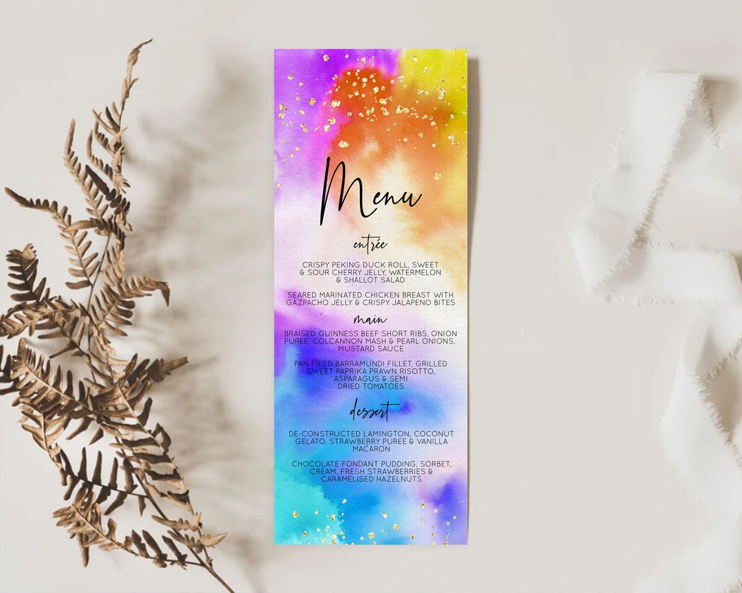 Pastel Menu Pastel Rainbow Menu Template Colorful Pastel Table Decor ...