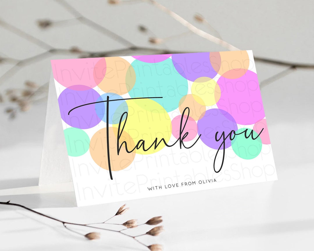 Rainbow Thank You Pastel Thank You Card Pastel Rainbow Birthday Thank ...