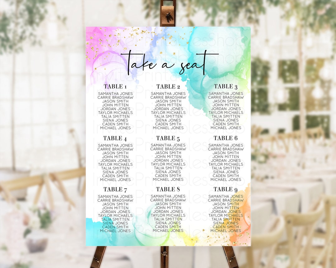 Rainbow Seating Chart Pastel Seating Chart Colorful Pastel Watercolor ...