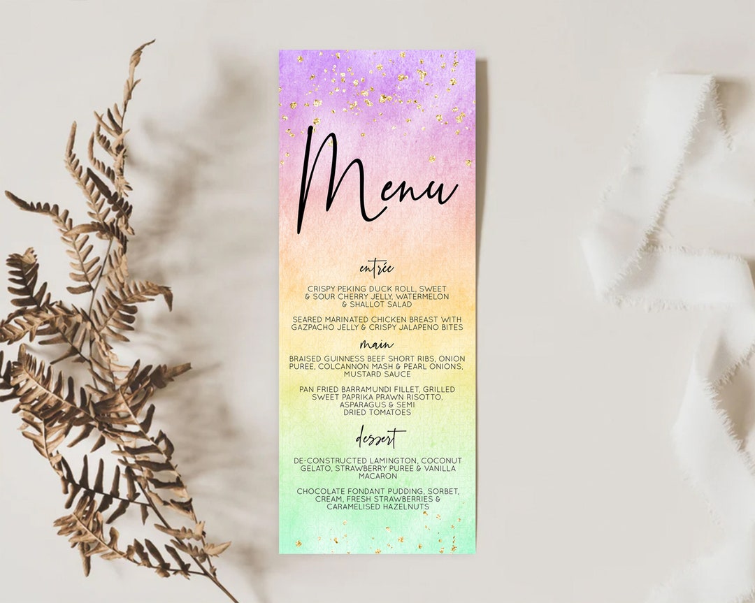 Pastel Menu Pastel Rainbow Menu Template Colorful Pastel Table Decor ...