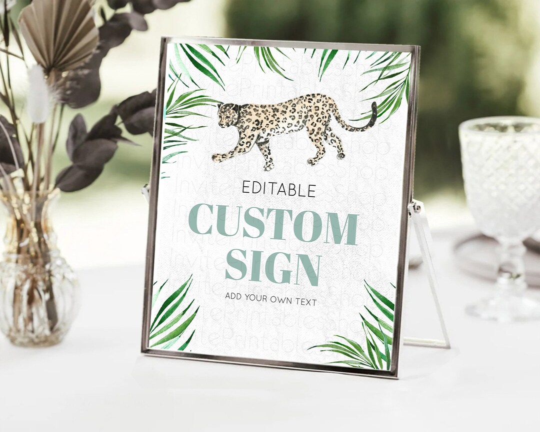 Cheetah Sign Cheetah Party Sign Template Safari Adventure Table Sign ...