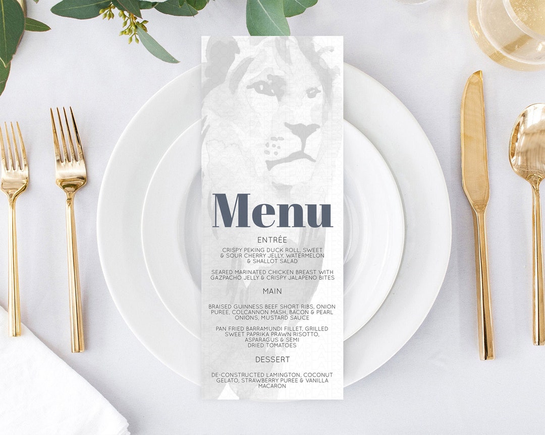 Lion Menu Lion Menu Template Lion Party Table Decor Safari Adventure ...