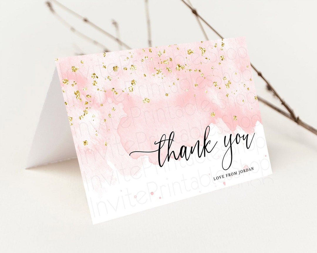 Pink Thank You Pink Watercolor Thank You Card Pastel Pink Card Template ...