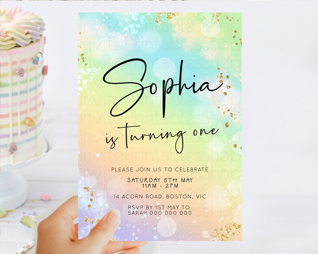 Pastel Birthday Invitation Ombre Watercolor Birthday Invitation Glitter ...