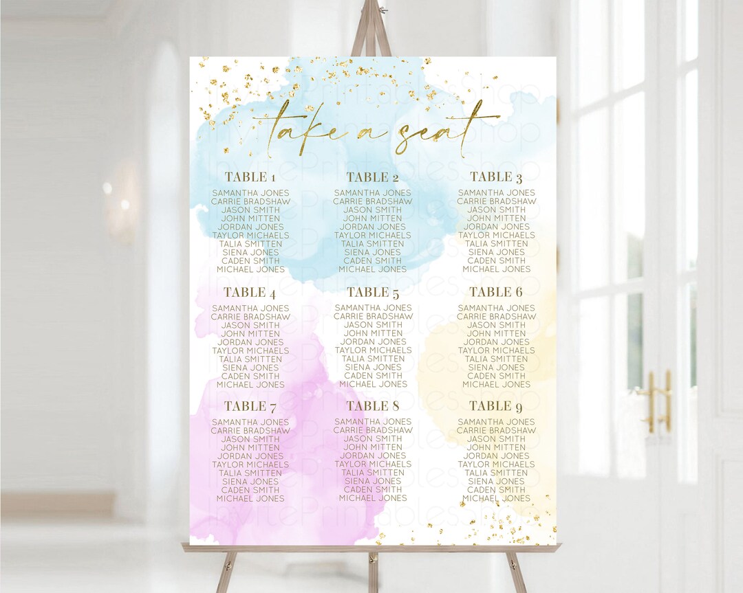 Rainbow Seating Chart Pastel Seating Sign Colors Splash Take a Seat ...