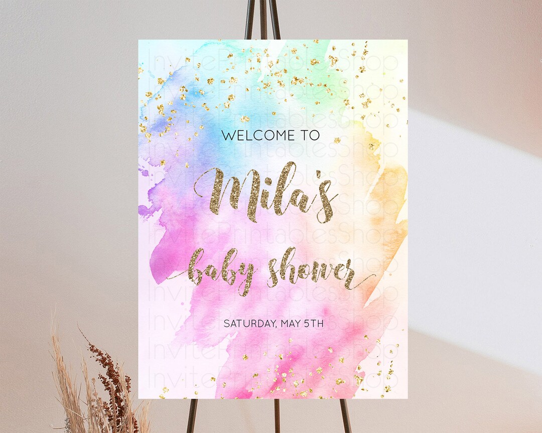Pastel Baby Shower Welcome Sign Pastel Rainbow Welcome Sign Colorful ...