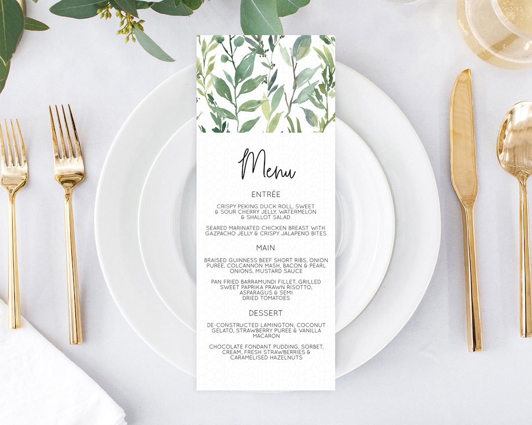 Leafy Menu Green Leaf Menu Template Eucalyptus Fern Leaves Decor ...