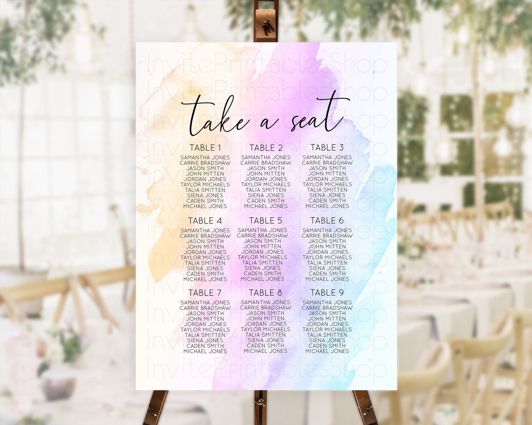 Rainbow Seating Chart Pastel Seating Chart Colorful Pastel Watercolor ...