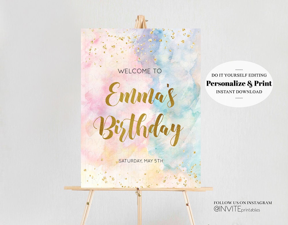 Rainbow Welcome Sign Pastel Watercolor Welcome Board Gold - Etsy