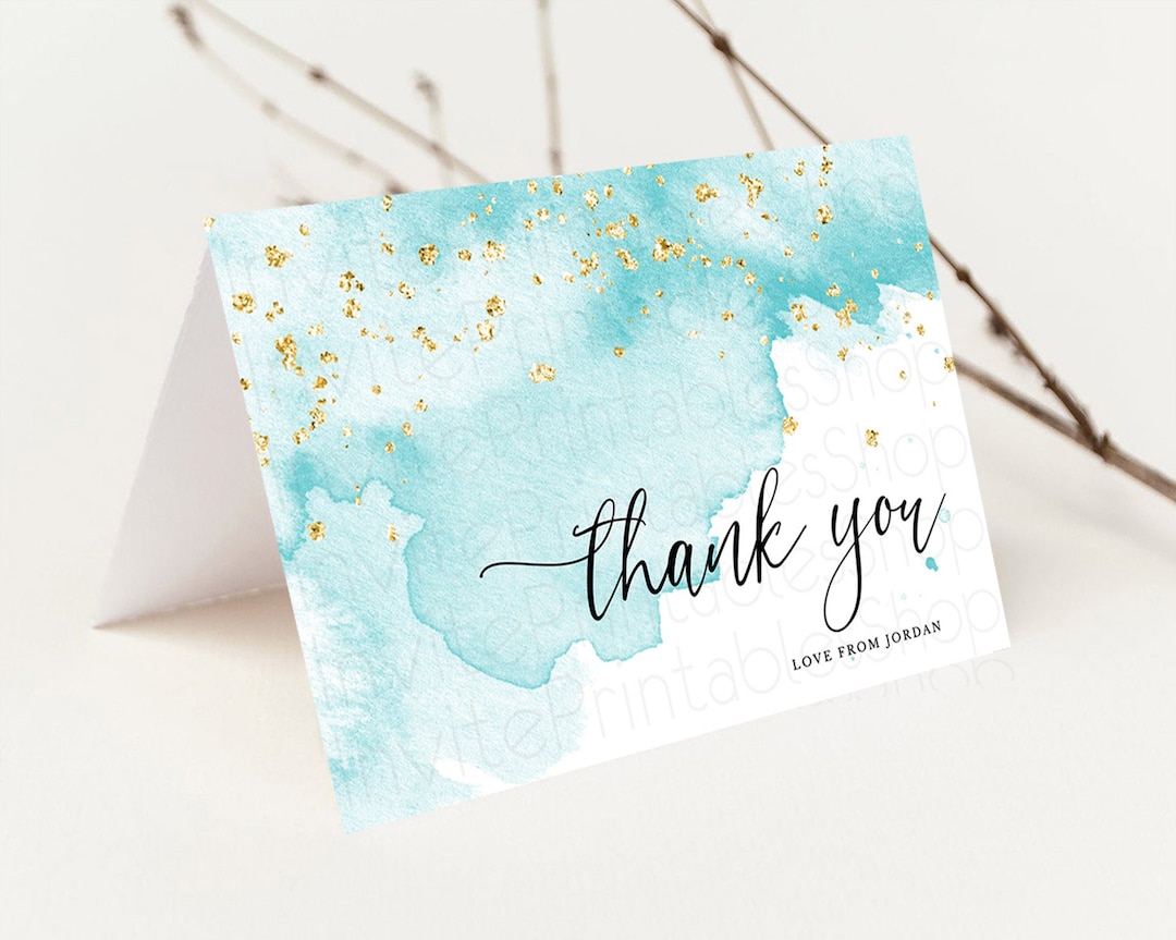 Blue Thank You Blue Watercolor Thank You Card Pastel Blue Card Template ...