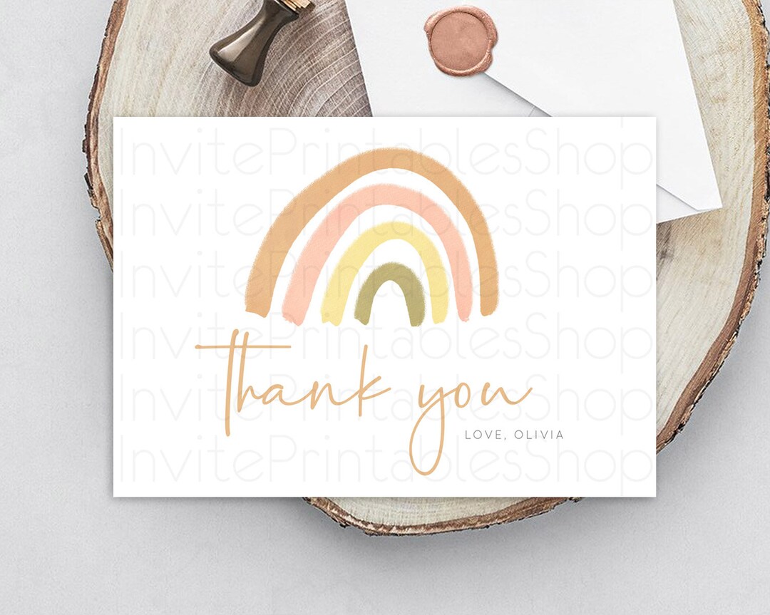Pastel Rainbow Thank You Boho Rainbow Thank You Card Rainbow Birthday ...