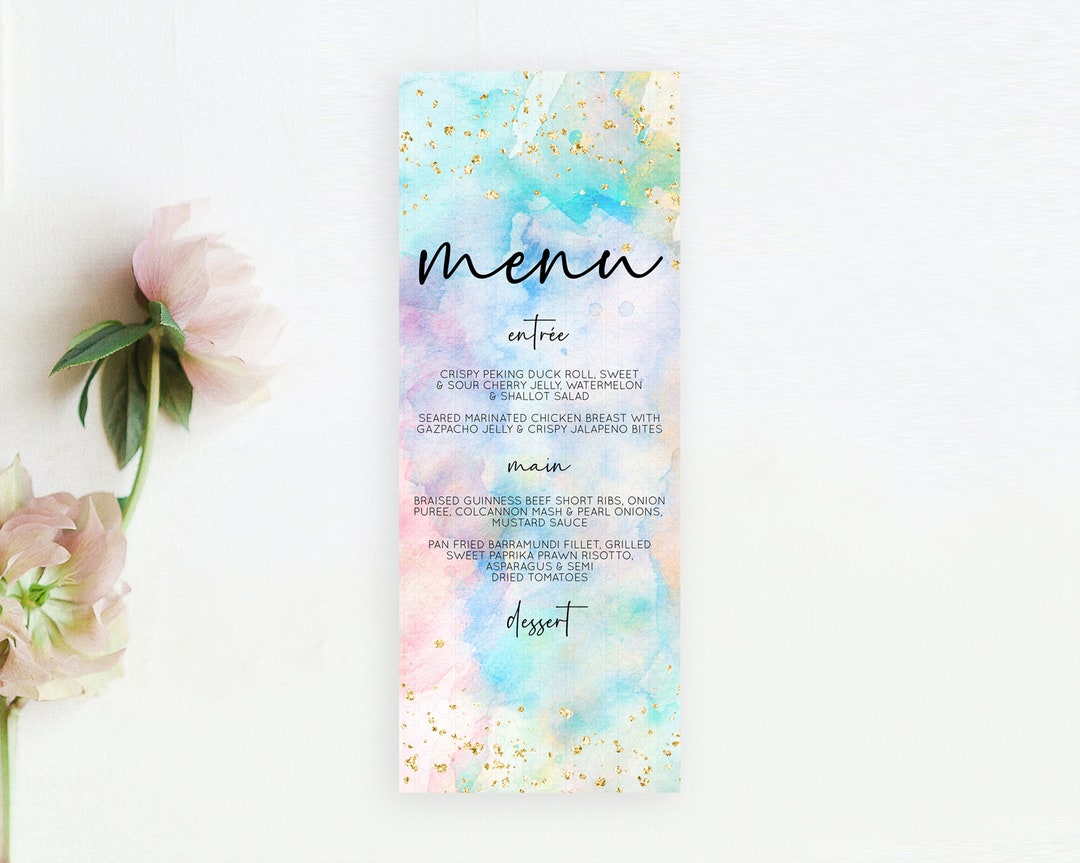 Pastel Menu Pastel Rainbow Menu Template Colorful Pastel Table Decor ...