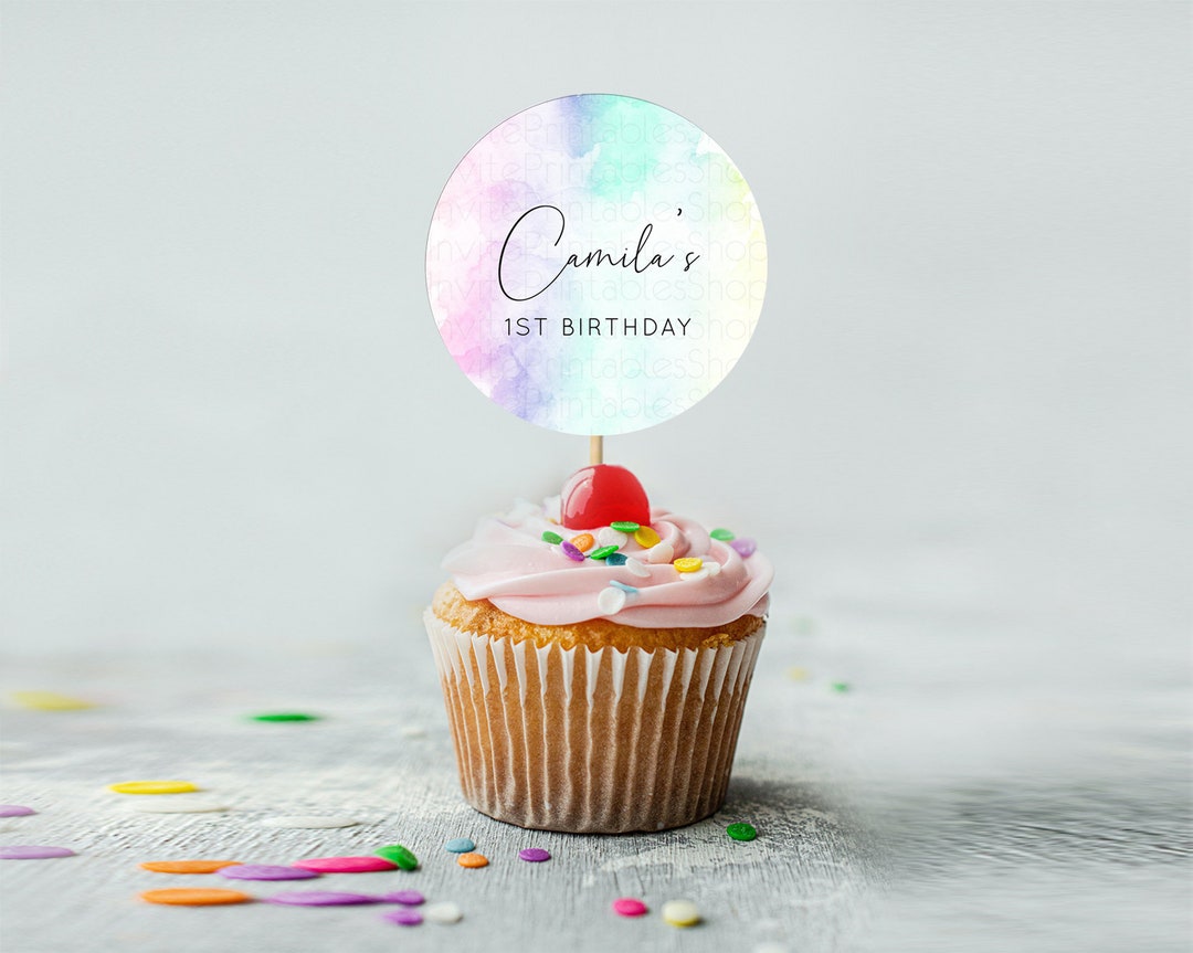Rainbow Cupcake Toppers Pastel Cupcake Toppers Colorful Pastel ...