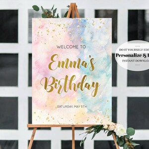 Rainbow Welcome Sign Pastel Watercolor Welcome Board Gold Glitter Foil ...