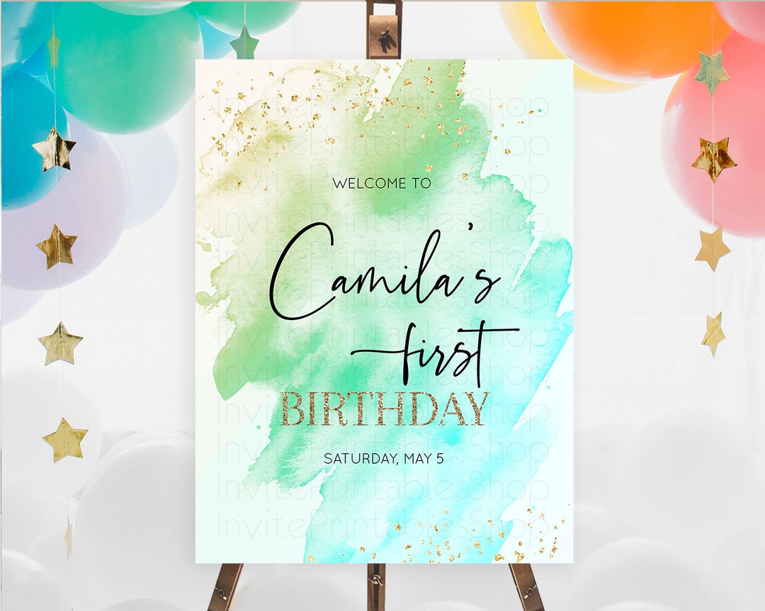 Green Welcome Sign Green Watercolor Welcome Board Pastel Green Party ...