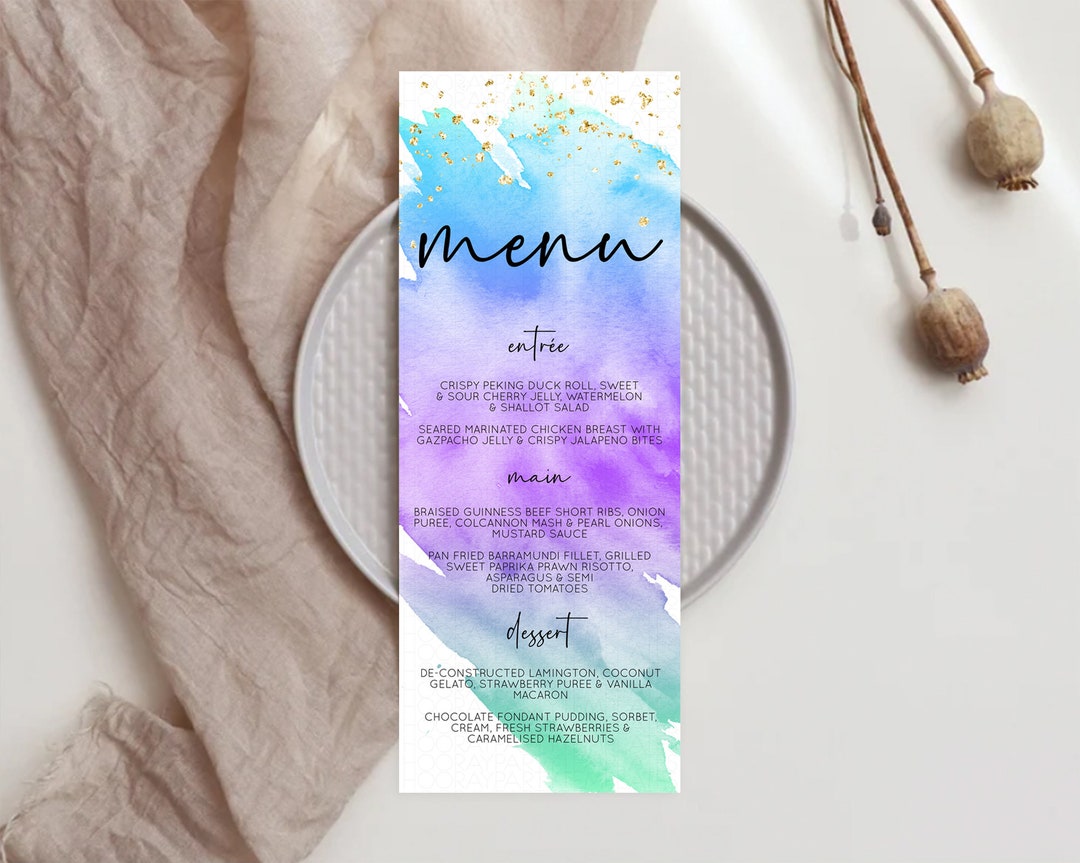 Pastel Menu Pastel Rainbow Menu Template Colorful Pastel Table Decor ...