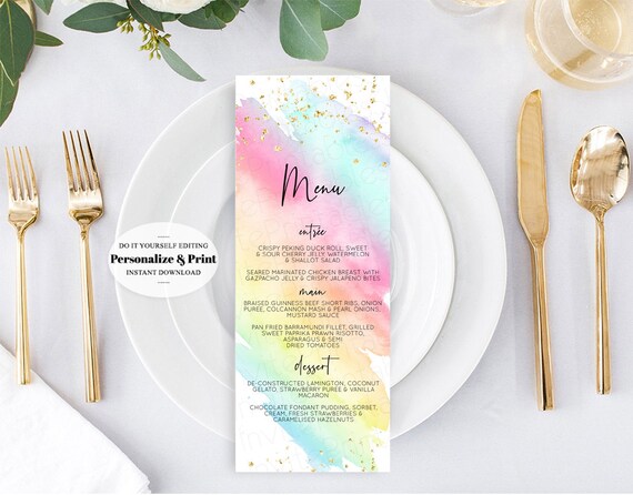 Rainbow Menu Pastel Table Menu Colorful Table Décor Food Sign | Etsy