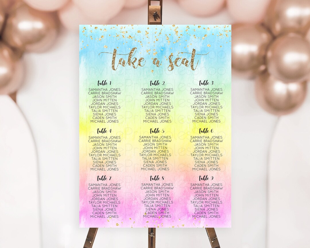Rainbow Seating Chart Pastel Seating Chart Colorful Pastel Watercolor ...