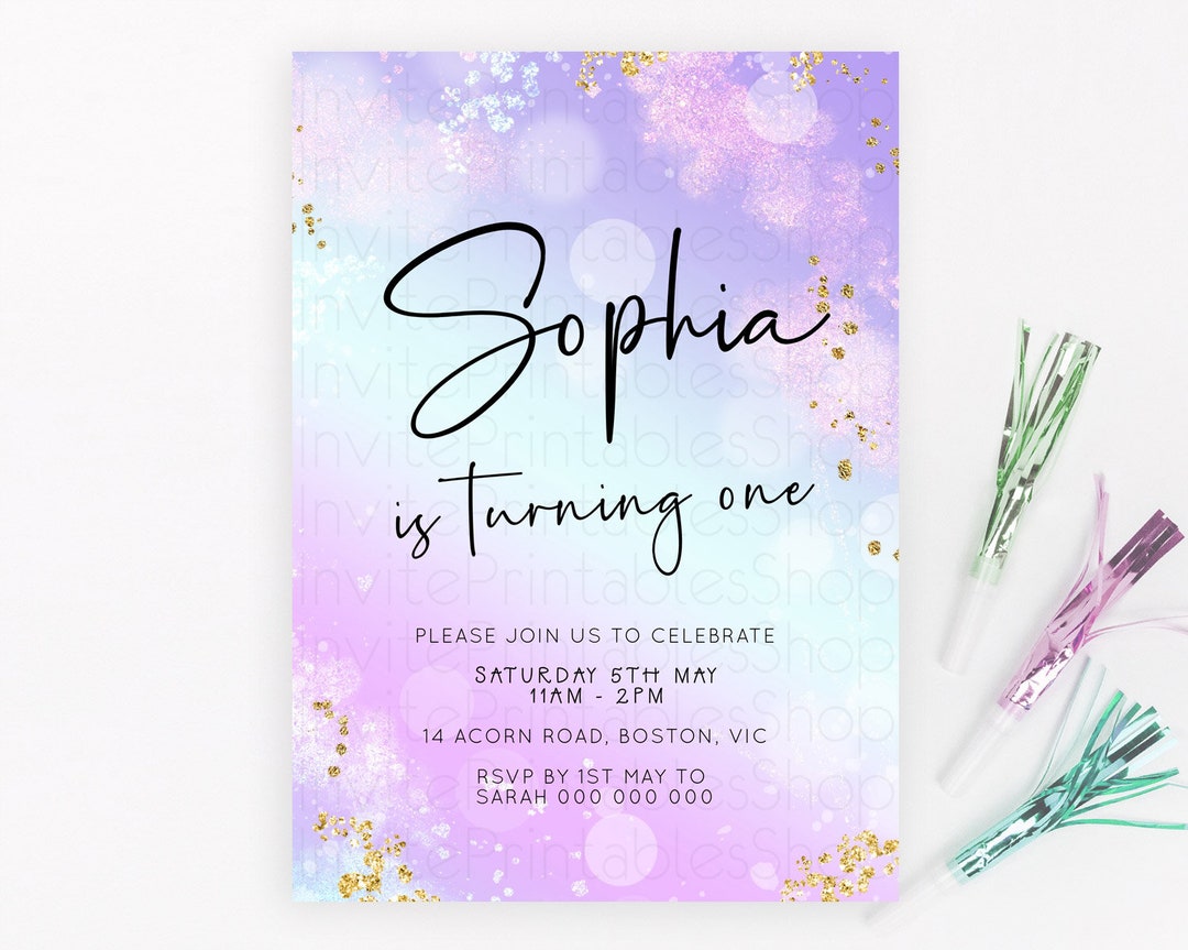 Pastel Birthday Invitation Ombre Watercolor Birthday Invitation Glitter ...