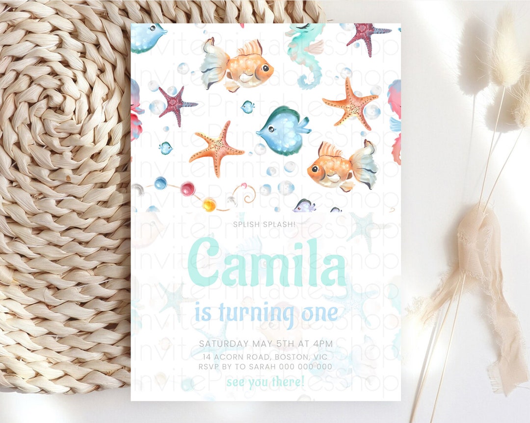 Rainbow Fish Invitation Rainbow Fish Birthday Invitation Watercolor ...