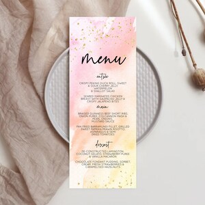 Pink Menu Pink Watercolor Menu Template Pastel Pink Table Décor Pink ...