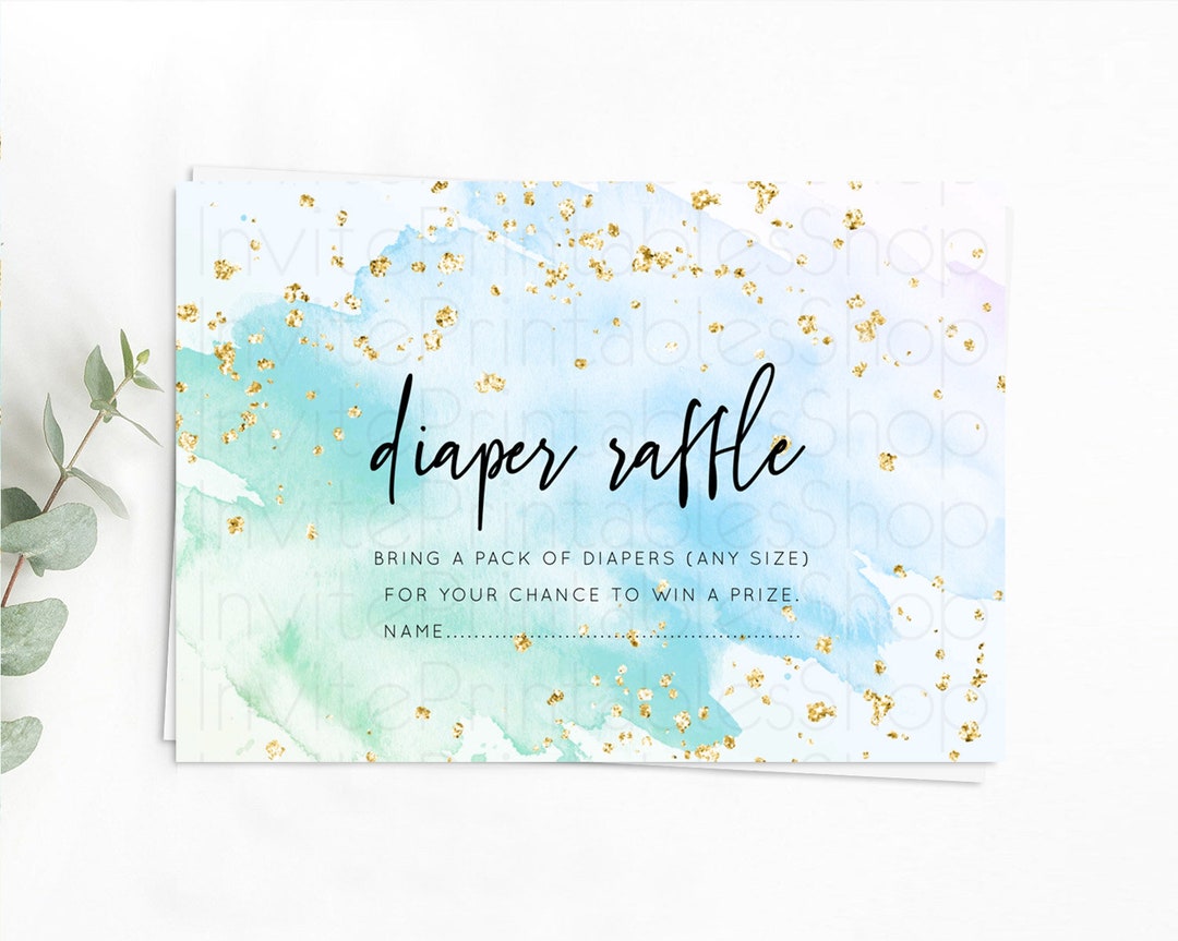 Blue Diaper Raffle Card Blue Watercolor Diaper Raffle Insert Pastel ...