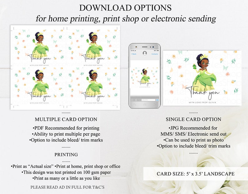 Princess Tiana Thank You Card Princess Thank You Cards the - Etsy