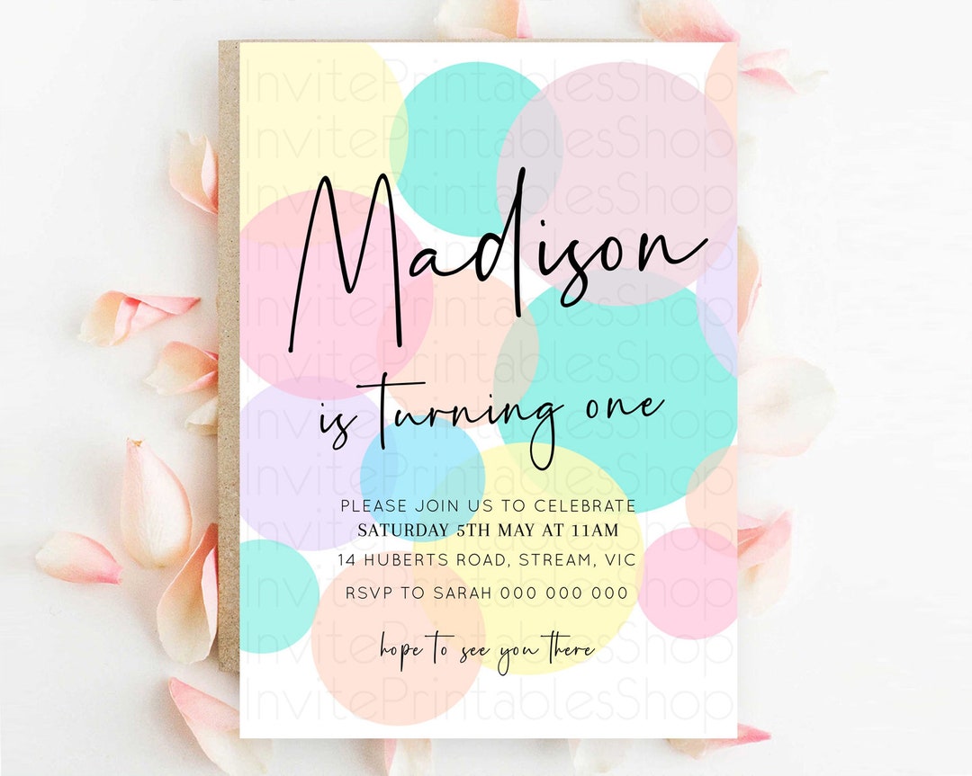 Pastel Birthday Invitation Pastel Confetti Birthday Invitation Bubbles ...