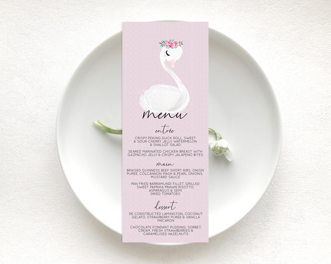 Swan Menu Swan Princess Ballet Menu Template Enchanted Swan Lake Table ...