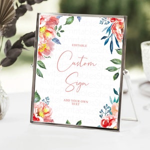 Wildflower Floral Table Sign Decor Secret Garden Sign Template Pastel ...