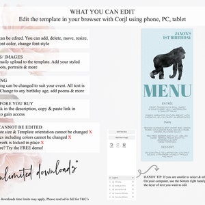 Gorilla Menu Gorilla Menu Template Gorilla Table Decor Safari Forest ...