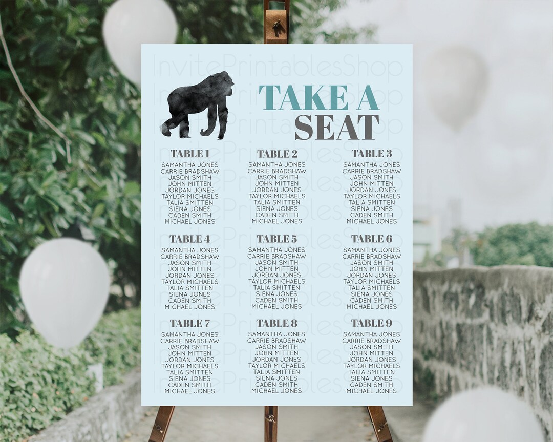 Gorilla Seating Chart Jungle Gorilla Seating Sign Gorilla Party Décor ...