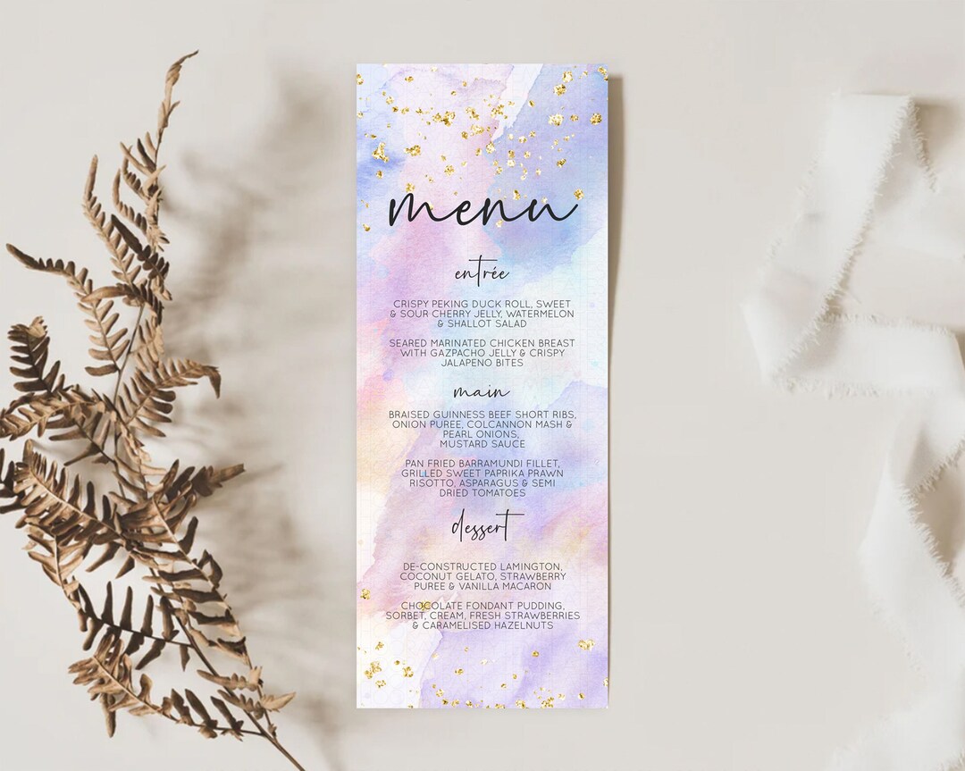 Pastel Menu Pastel Rainbow Menu Template Colorful Pastel Table Decor ...