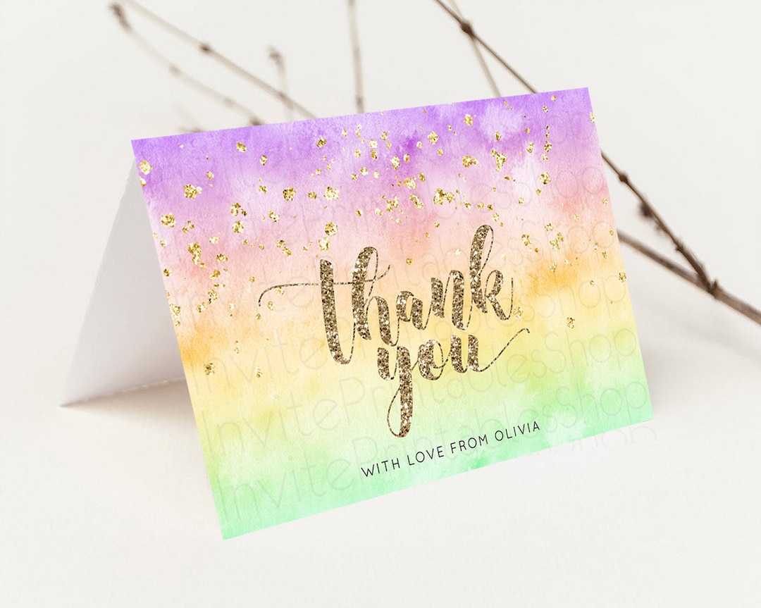 Pastel Thank You Rainbow Thank You Card Colorful Pastel Birthday Thank ...