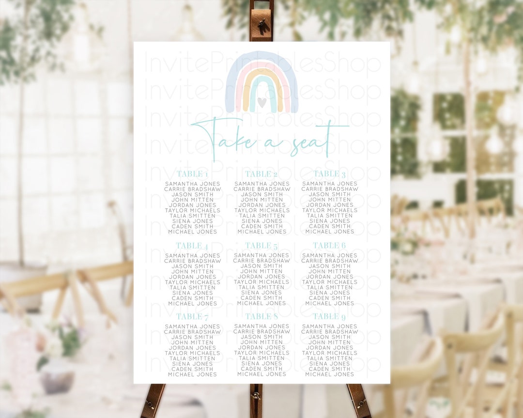 Pastel Rainbow Seating Chart Boho Rainbow Seating Chart Rainbow Seating ...