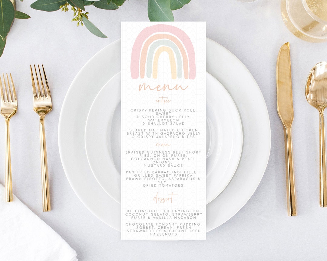 Pastel Rainbow Menu Boho Rainbow Menu Template Rainbow Boho Table Decor ...