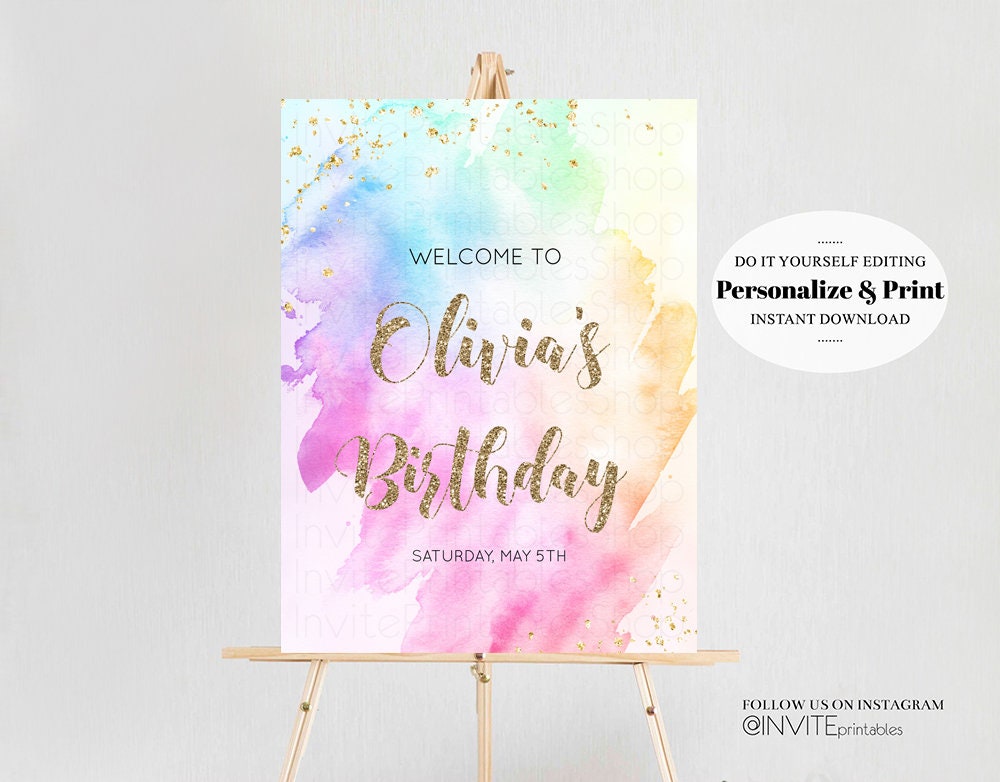 Rainbow Welcome Sign Pastel Watercolor Welcome Board Gold - Etsy