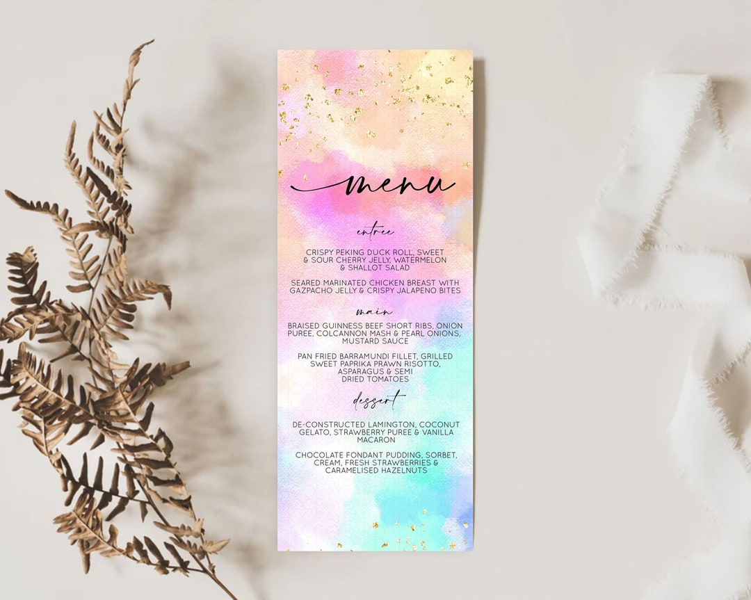 Pastel Menu Pastel Rainbow Menu Template Colorful Pastel Table Decor ...