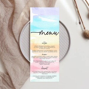 Pastel Menu Pastel Rainbow Menu Template Colorful Pastel Table Decor ...