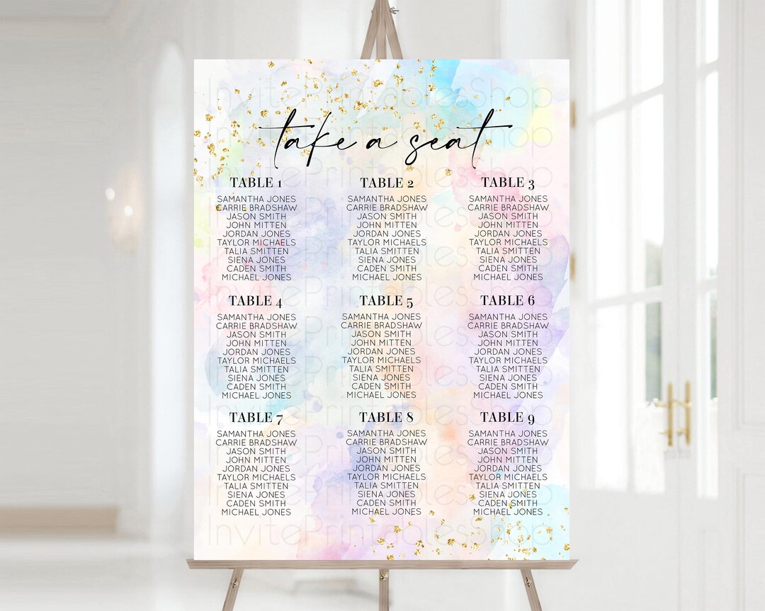 Rainbow Seating Chart Pastel Clouds Seating Sign Sprinkles Colorful ...