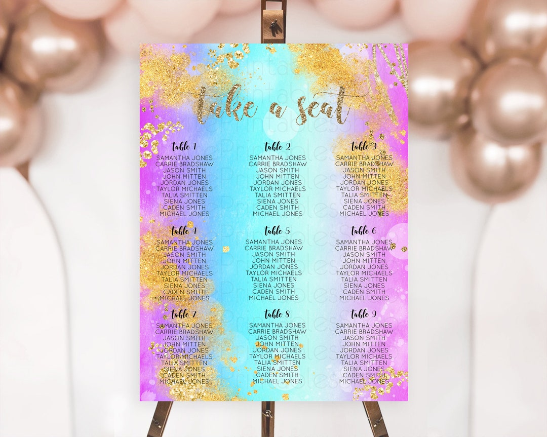 Rainbow Seating Chart Pastel Seating Chart Colorful Pastel Watercolor ...