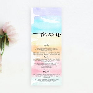 Pastel Menu Pastel Rainbow Menu Template Colorful Pastel Table Decor ...