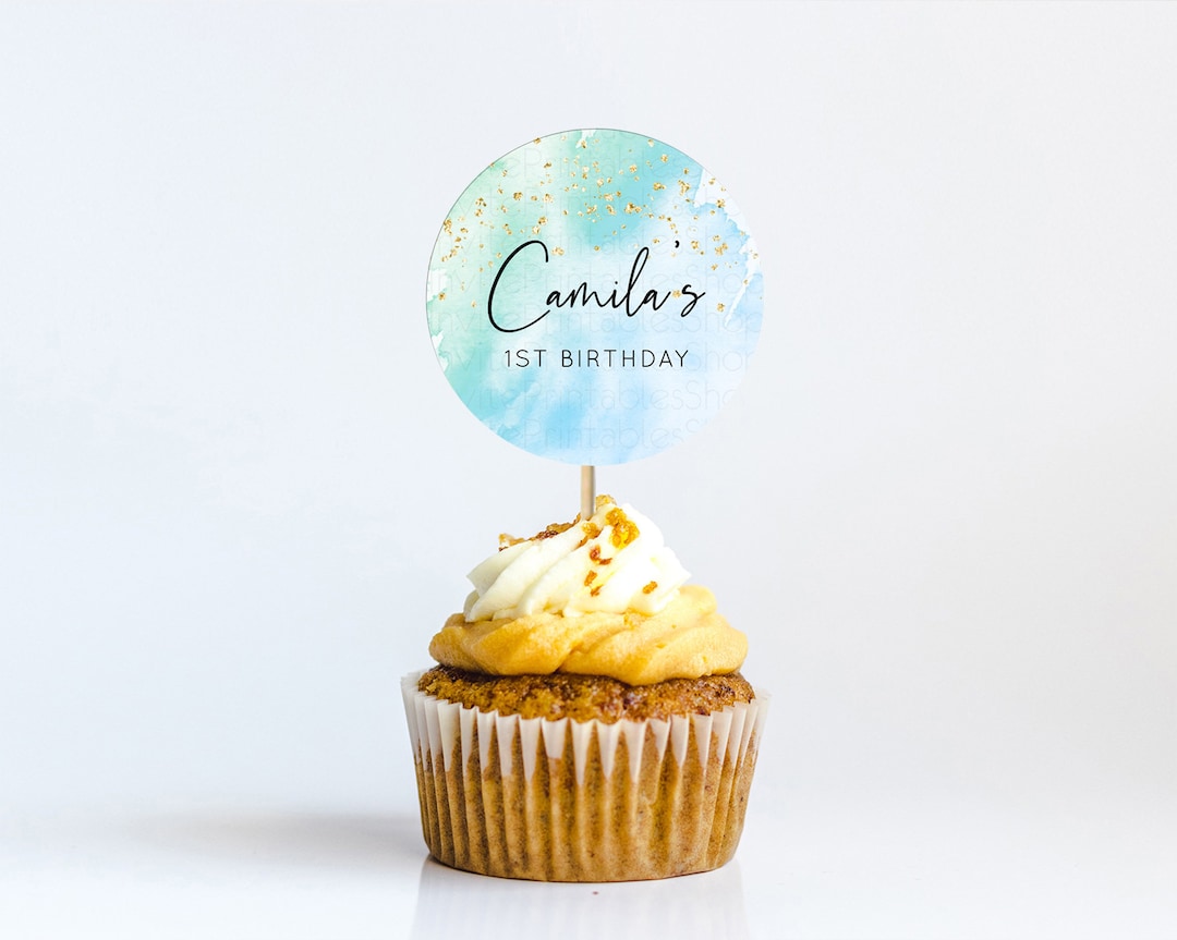 Blue Cupcake Toppers Blue Watercolor Cupcake Toppers Pastel Blue ...