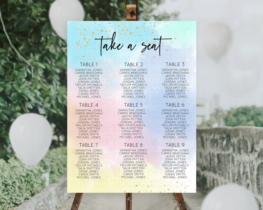 Rainbow Seating Chart Pastel Seating Chart Colorful Pastel Watercolor ...